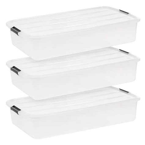 Iris 50 Qt Under Bed Storage Container Clear 3 Pack 100147 The