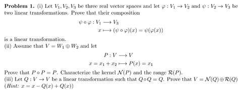 Solved Problem I i Let Vi ½ V be three real vector Chegg com
