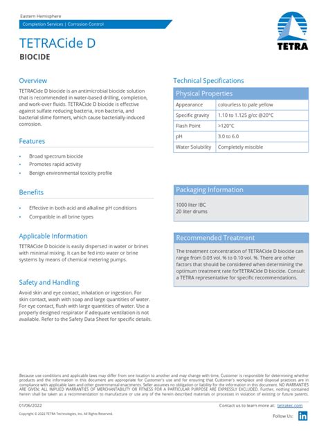 Tetra Cide D Eh Product Data Sheet Pdf Water