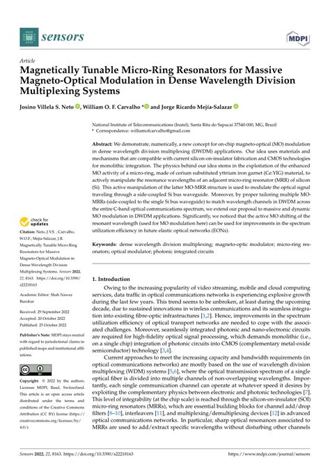 Pdf Magnetically Tunable Micro Ring Resonators For Massive Magneto