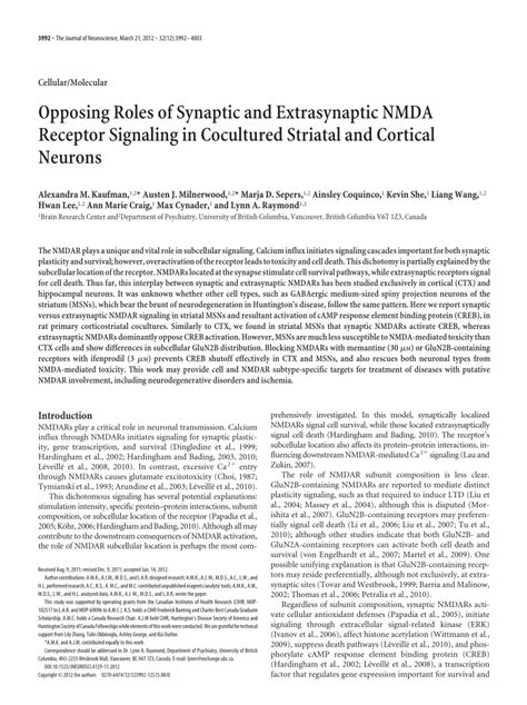 Pdf Opposing Roles Of Synaptic And Extrasynaptic Nmda Receptor