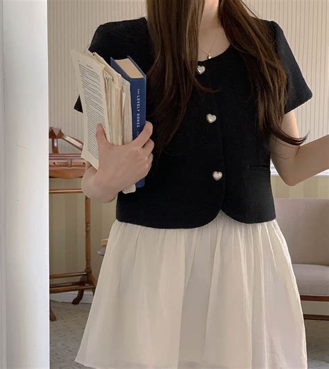 무무씨 미엘 하트자켓 여름 반팔 노카라 자켓 하객룩 3col