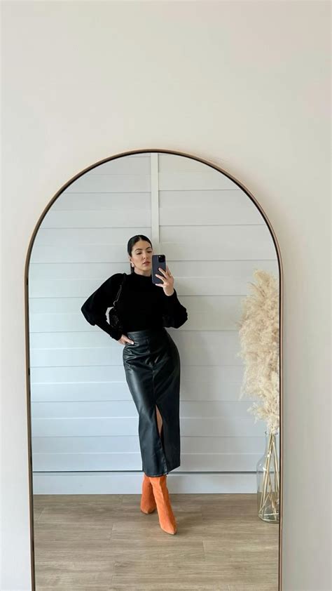 Saia MIDI De Couro Saia Midi De Couro Looks Saia De Couro Saia De Couro Preta