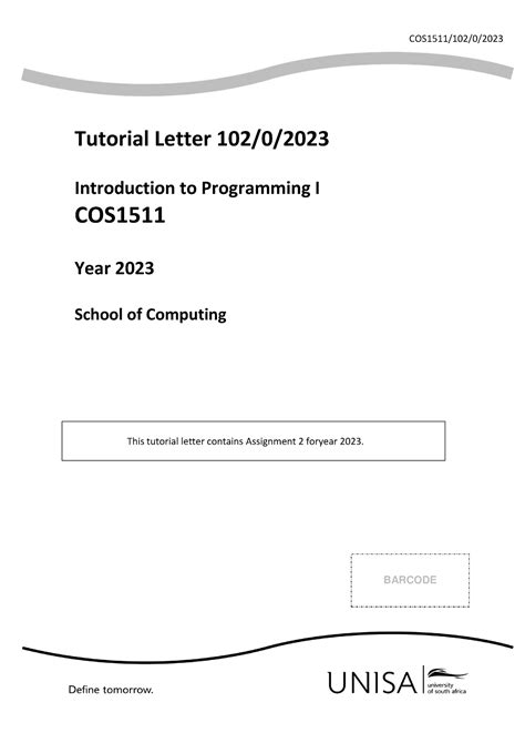 COS1511 102 0 2023 Ass2 Tutorial Letter 102 0 20 23 Introduction To