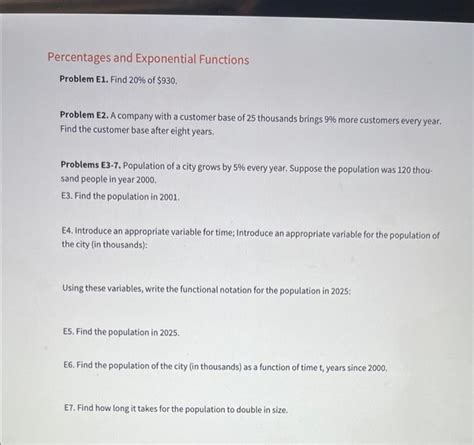 Solved Percentages And Exponential Functions Problem E1 Chegg Com