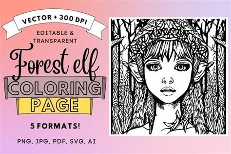 Forest Elf Fantasy Coloring Page 85x85 Graphic By Dremari Graphics
