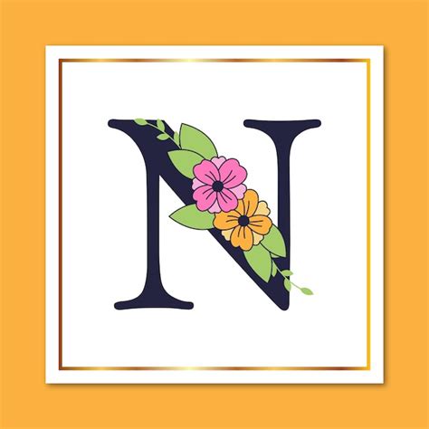 Lettre N Logo Décoratif élégant Floral Vecteur Premium