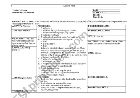 English Worksheets Lesson Plan For A Class Of Art And Crafts