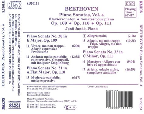 JENÖ JANDÓ BEETHOVEN PIANO SONATAS VOL 4 NEW CD 730099515122 eBay