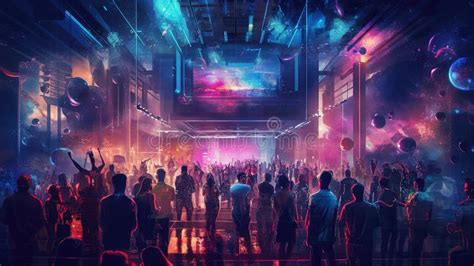 People Dancing On The Night Party In Club Happy Crowd Having Fun Dancing With Music Stock