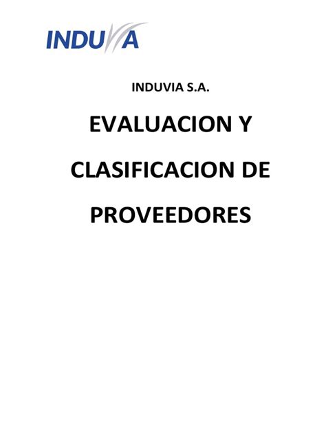 Eprov 01 Evaluacion Y Calificacion De Proveedores Pdf Evaluación