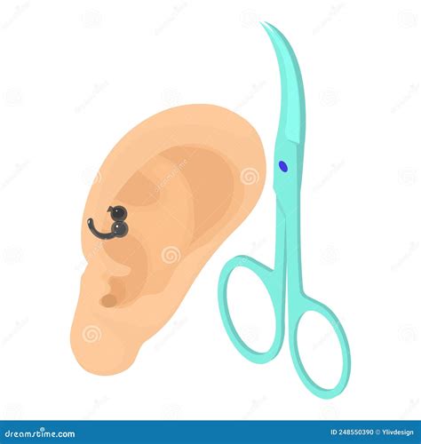 Ear Piercing Icon Isometric Vector Human Ear With Piercing Surgical