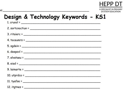 Design Technology KS1 Word Scrabble With Answers Teaching Resources