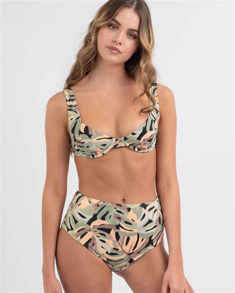 Shop Billabong Kalluah High Waisted Retro Bikini Bottom In Off Black