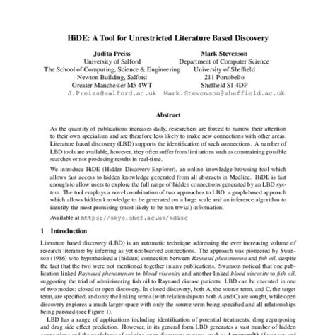 Hide A Tool For Unrestricted Literature Based Discovery Acl Anthology