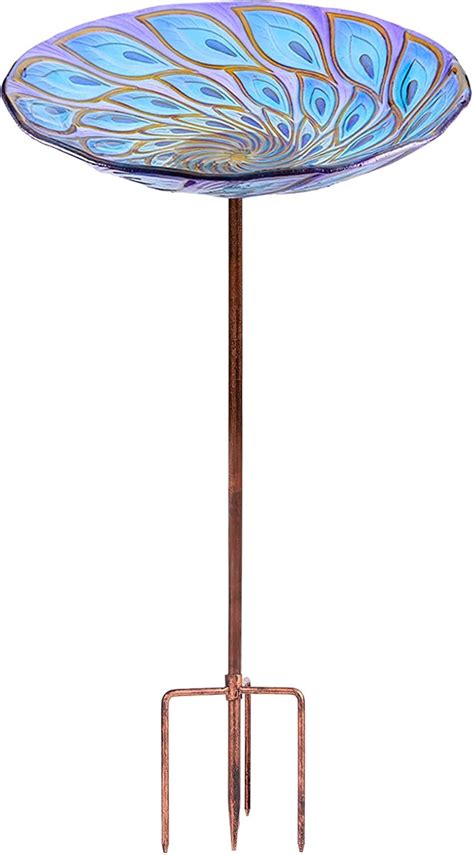 Vcuteka Glass Bird Bath Outdoor Birdbath Garden Bird Feeder With Metal