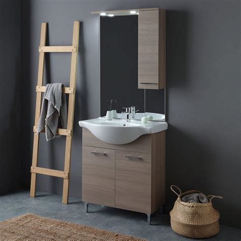 MEUBLE DE SALLE DE BAIN AVEC PIEDS CHROMÉS CM CHÊNE NATUREL RIMINI Leroy Merlin