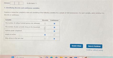 Solved Identifying Discrete And Continuous Variables Chegg Com