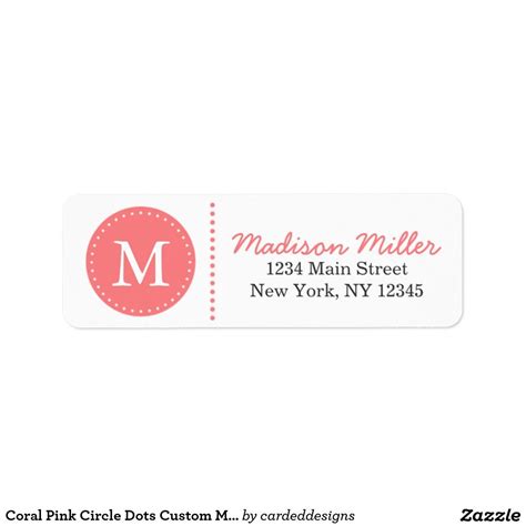 Coral Pink Circle Dots Custom Monogram Return Address Label Monogram
