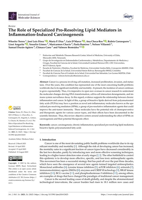 Pdf The Role Of Specialized Pro Resolving Lipid Mediators In
