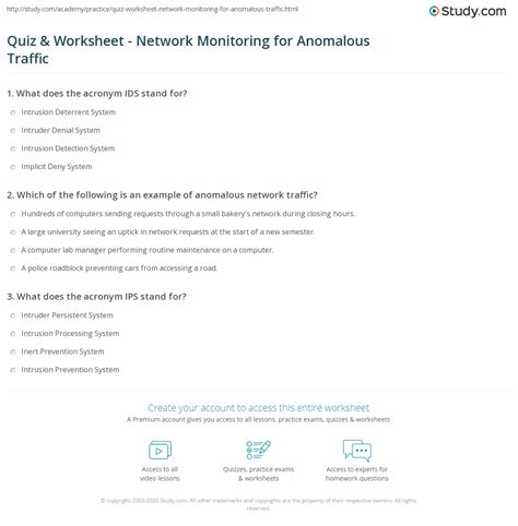 Quiz And Worksheet Network Monitoring For Anomalous Traffic