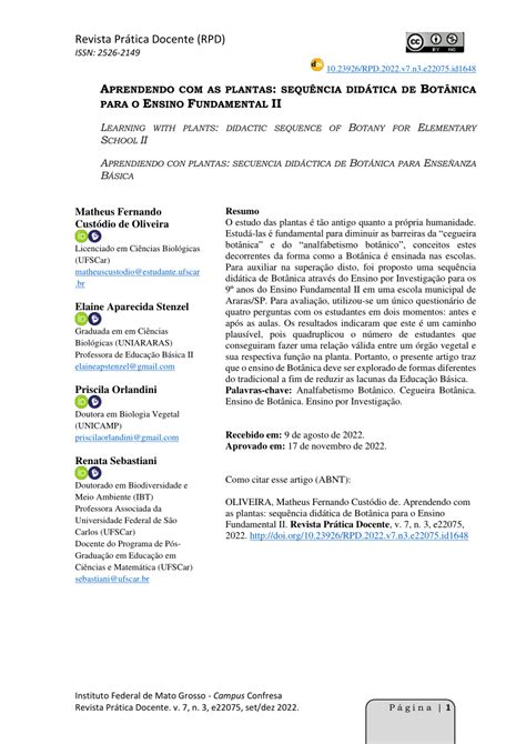 PDF Aprendendo as plantas sequência didática de Botânica para o Ensino Fundamental II