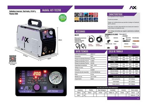 Soldadora Inversor 3en1 Electrodo Tig Plasma 200a Axt Tec200 Ferremaxter