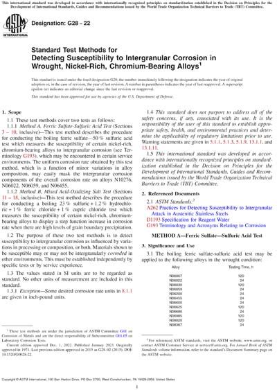 Astm G28 22 Standard Test Methods For Detecting Susceptibility To Intergranular Corrosion In