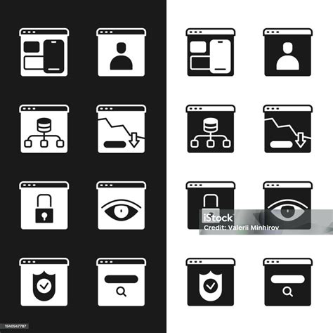 재정 성장 감소 서버 데이터 웹 개발자 프로그래밍 코드 계정 만들기 화면 Ssl 브라우저 시크릿 창 검색 엔진 및 방패 아이콘으로 사이트 보안을 설정합니다 벡터
