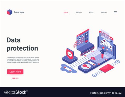 Data Protection Isometric Landing Page Tech Vector Image