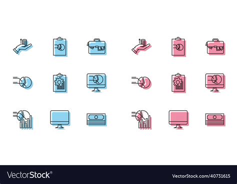 Set Line Pie Chart Infographic Computer Monitor Vector Image