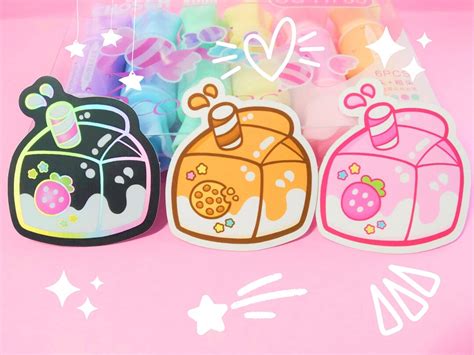 Kawaii Milk Carton Stickers Strawberry Chocolate Rainbow Stickers Milk Sticker Milk Carton