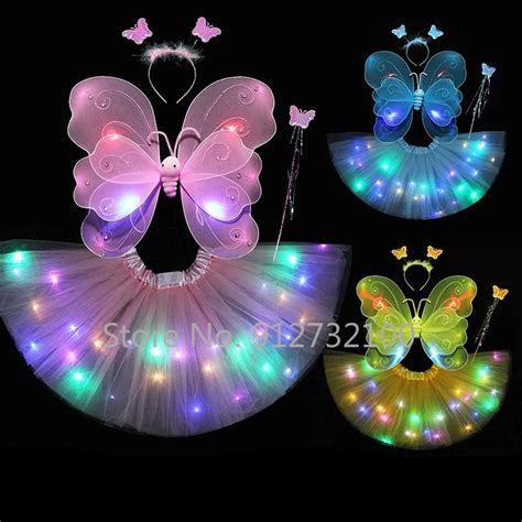 Led 어린이 의상 소품 소녀 날개 장난감 빛나는 나비 조명 멋진 장식 마술 스틱 성능 스커트 Aliexpress