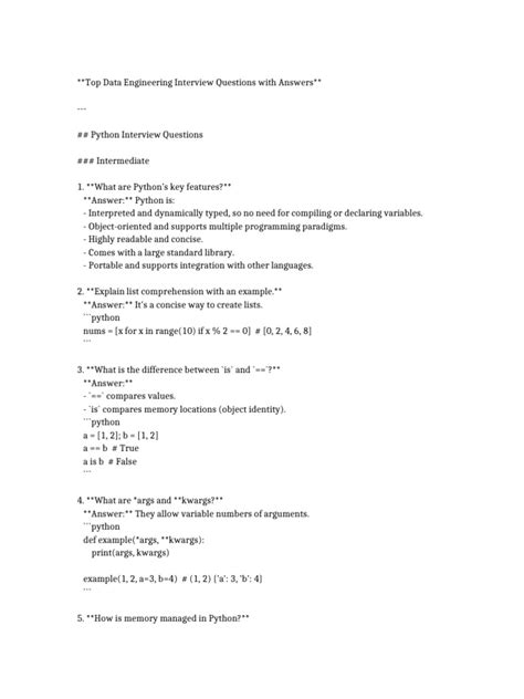 Complete Data Engineering Interview Qa Pdf Python Programming Language Apache Spark