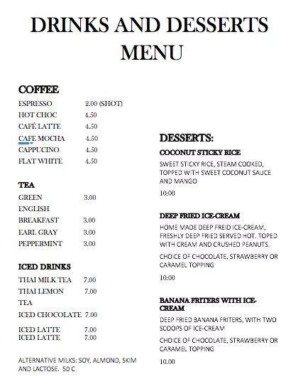 Menu At Muang Thai Restaurant Mooloolah Valley 2 Karanne Dr