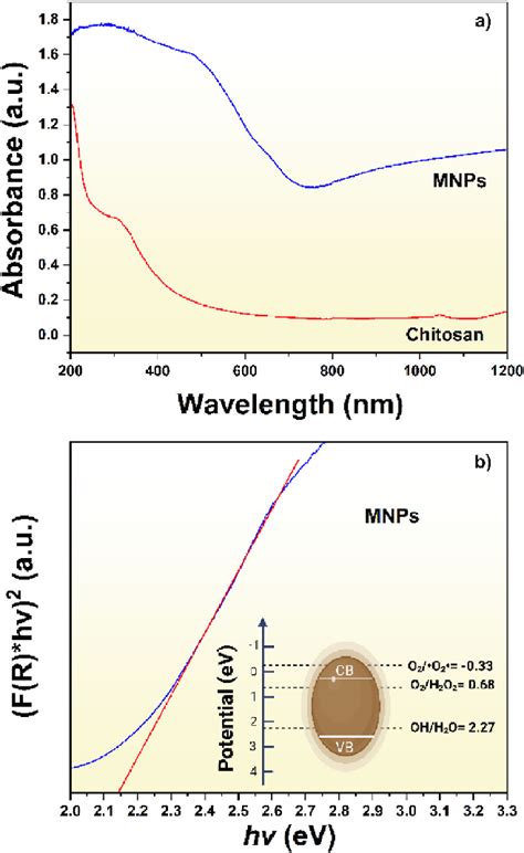 A Uv Vis Absorption Spectra For Chitosan And The Mnps And B Band Gaps