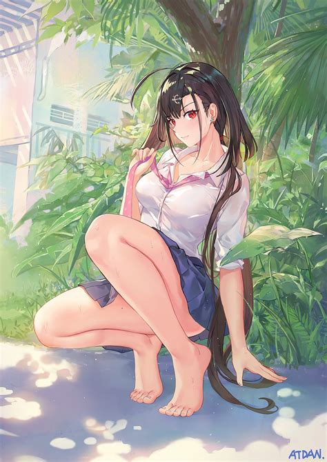 Anime Azur Lane Artwork Vertical Atdan Legs Red Eyes Digital Art Squatting Anime Girls