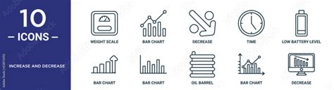 Increase And Decrease Outline Icon Set Includes Thin Line Weight Scale