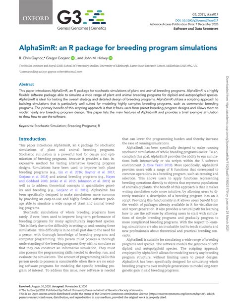 pdf alphasimr an r package for breeding program simulations