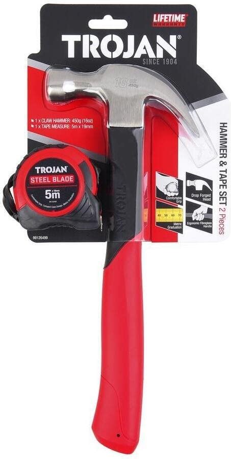 Trojan 16oz Claw Hammer And 5m Tape Measure Set 998 Delivery 0