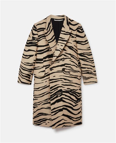 Women 라피아 베이지 타이거 프린트 더블 브레스트 코트 Stella Mccartney Kr