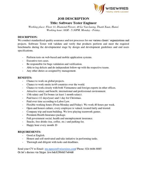 Software Tester Engineer Job In Hanoi Pdf