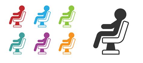 흰색 배경에 고립 된 공항 터미널 아이콘에서 기다리는 흑인 인간 다채로운 아이콘을 설정합니다 벡터 대기에 대한 스톡 벡터 아트