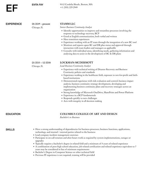 Business Continuity Analyst Resume Samples Velvet Jobs