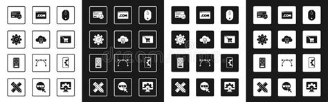 Set Computer Mouse Cloud Computing Lock Website Statistic Online Shopping On Screen Ui Or Ux