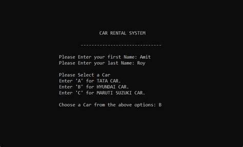 Car Rental System Using C Souvik