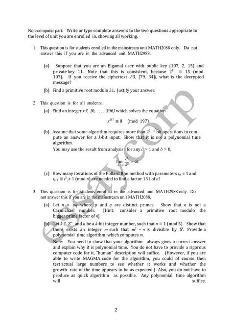 Math Number Theory And Cryptography Assignments Pdf