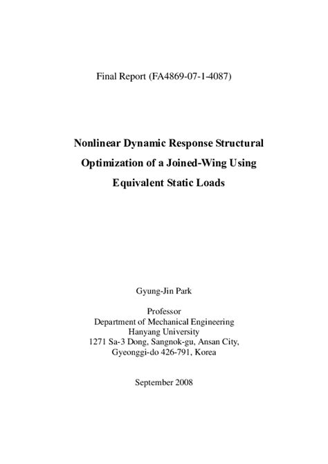 Pdf Nonlinear Dynamic Response Structural Optimization Of A Joined Wing Using Equivalent
