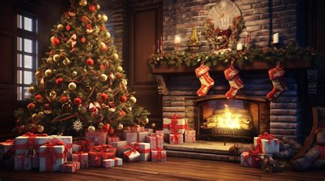 Premium AI Image Cozy Christmas Scene With Decorated Tree Presents