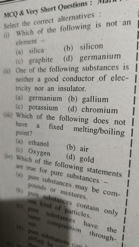 Mcq Very Short Questions Select The Correct Alternatives I Which